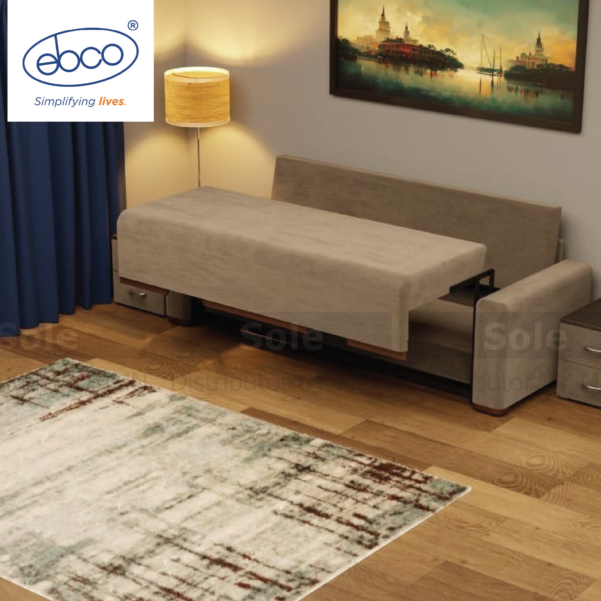 Ebco Sofa Quick Bed with Adjustments 1255 to 2036 without hand rest ...