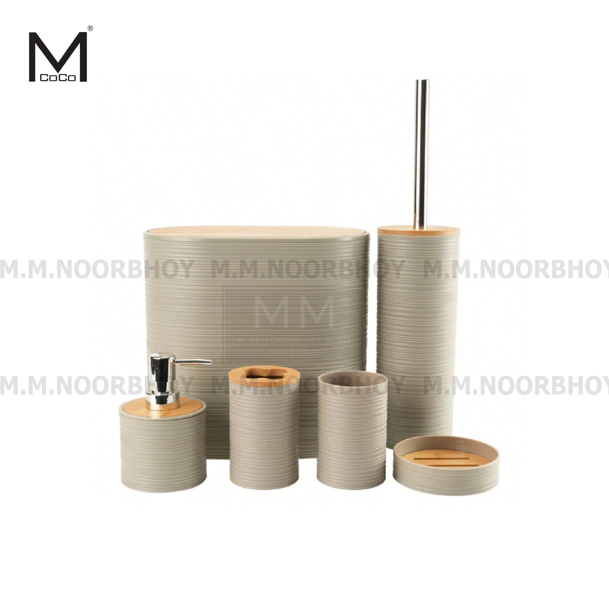 Mcoco Six Pieces Bathroom Accessories Set Light Blue, Grey and Beige C ...