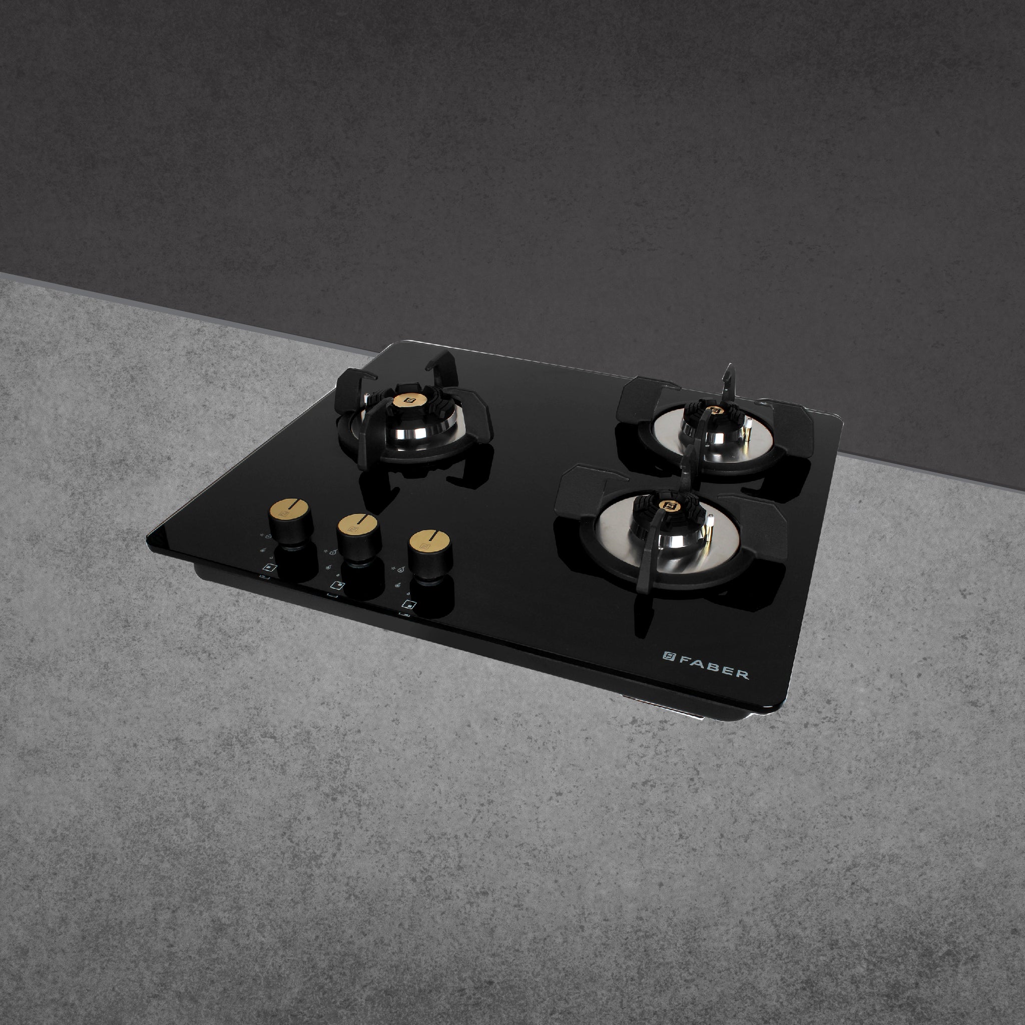 Faber Gas Hob MAXUS HT603 3 Burners with Cast Iron Support in Black Gl ...