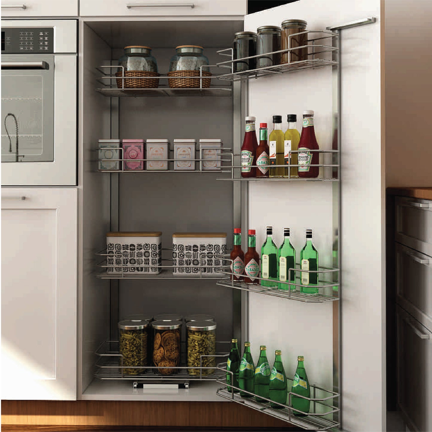 Hettich Larder Pullout With Soft Closing Suitable Cabinet 450mm Stainl ...