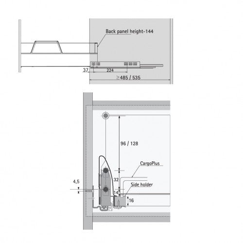 Hettich CargoPlus Thali Inlet, Width 450 & 600mm, Stainless Steel Chro ...