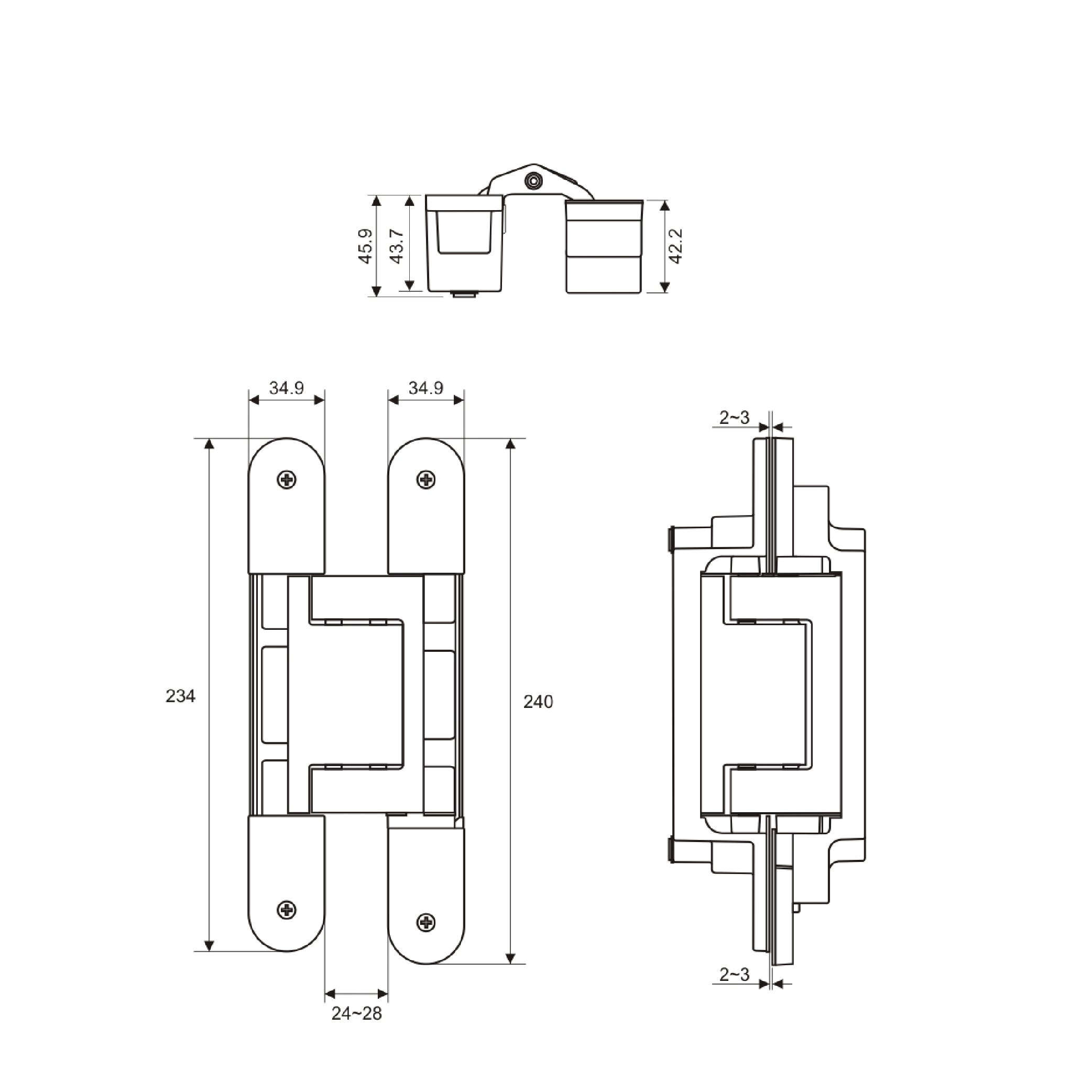 EuroArt 3D Adjustable Concealed Hinges , 200kg capacity 240mm 304 Grad ...