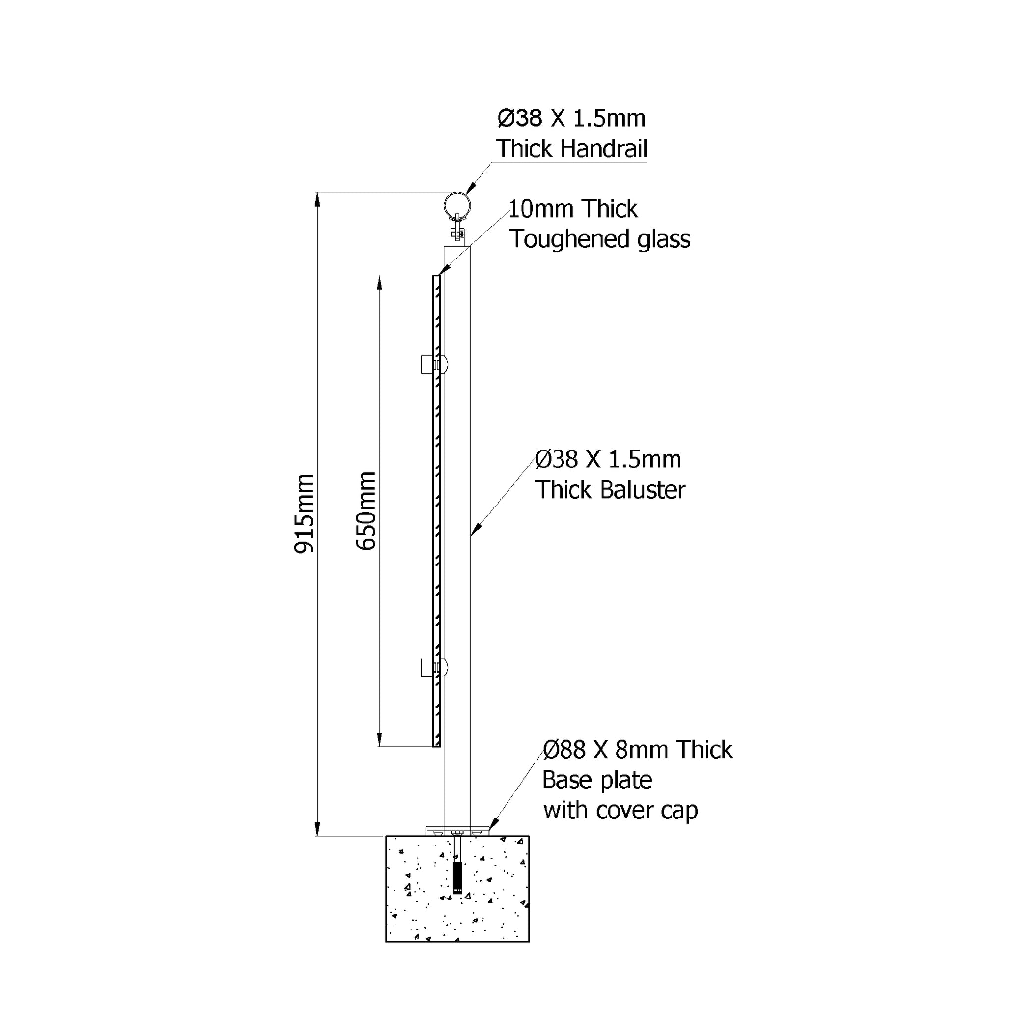 Kich Handrail Top Mouted Round Baluster System With Glass Stainless St ...