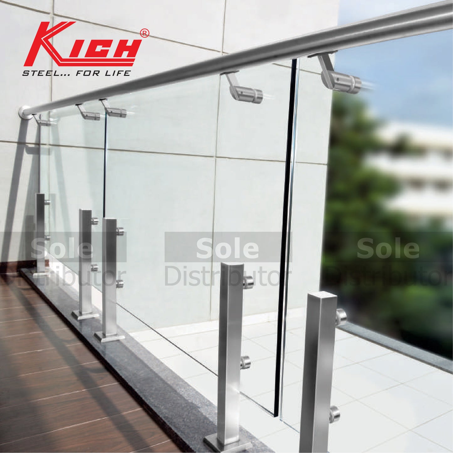 Kich Handrail Top Mounted Square (Short) Baluster System With Glass St ...