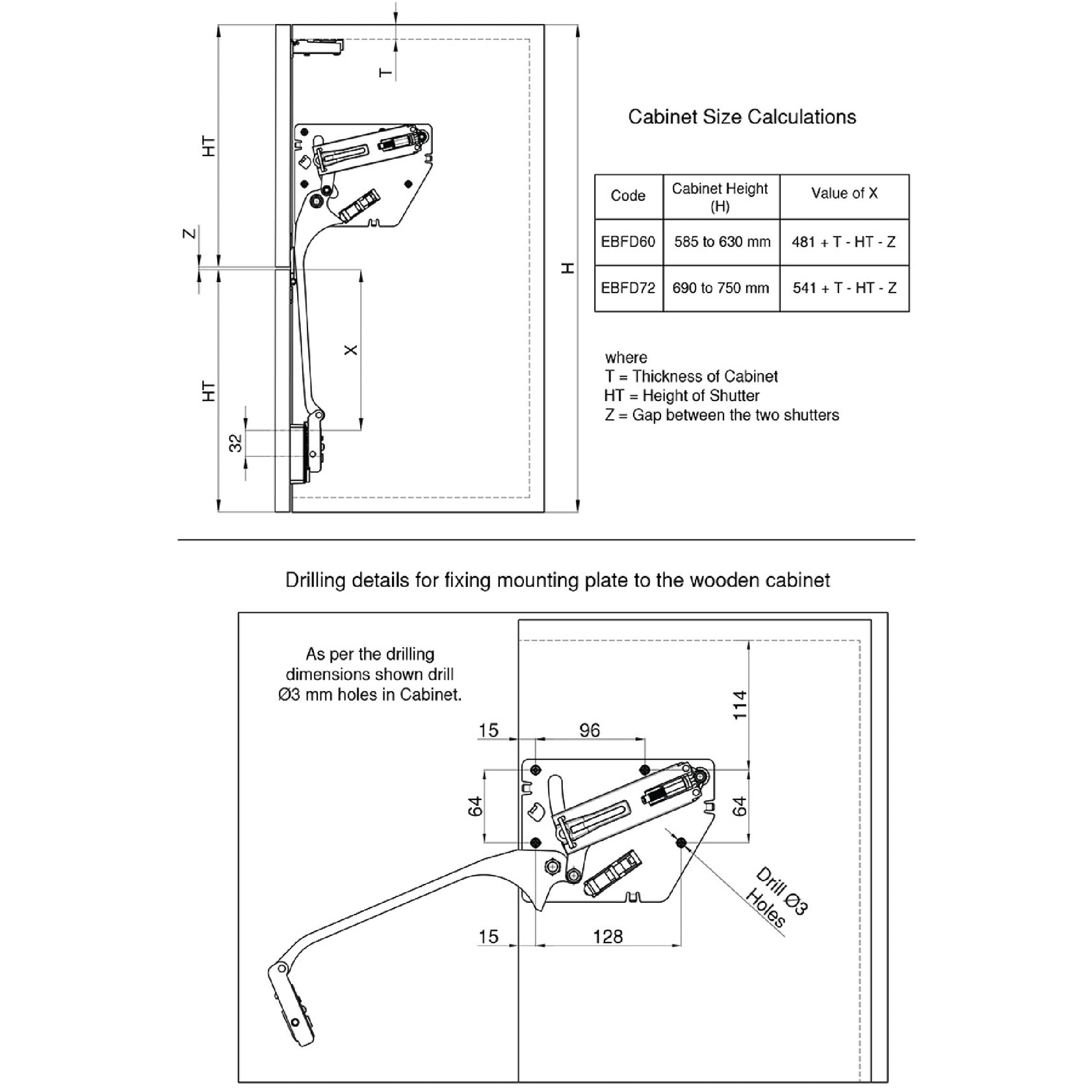 Ebco Eurolift Bi-fold System, Height 600mm & 720mm Left & Right, AT Fi ...