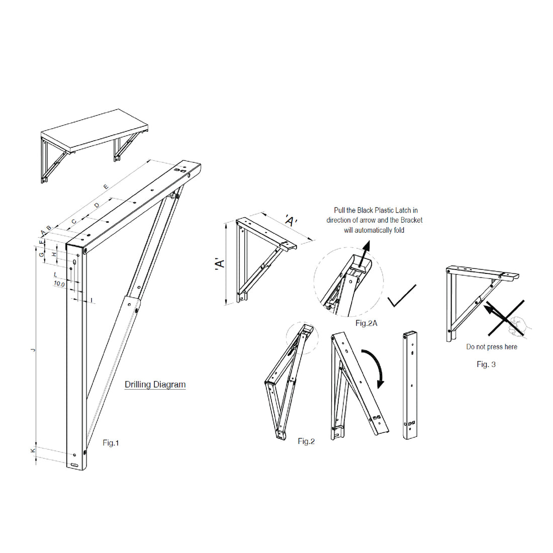 Ebco Foldable Table Bracket Sizes 400mm & 500mm Frosty White Colour ...